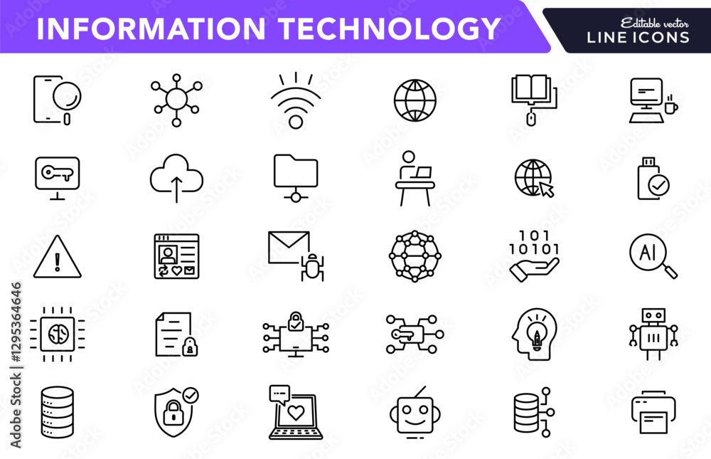 Information technology line icon set. Cloud computing, big data, data analytics, IT network ...