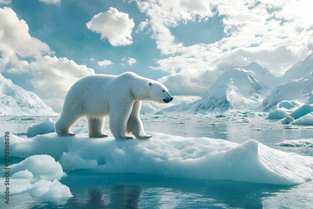 Majestic Polar Bear on Iceberg Amidst Arctic Landscape, A Symbol of ...