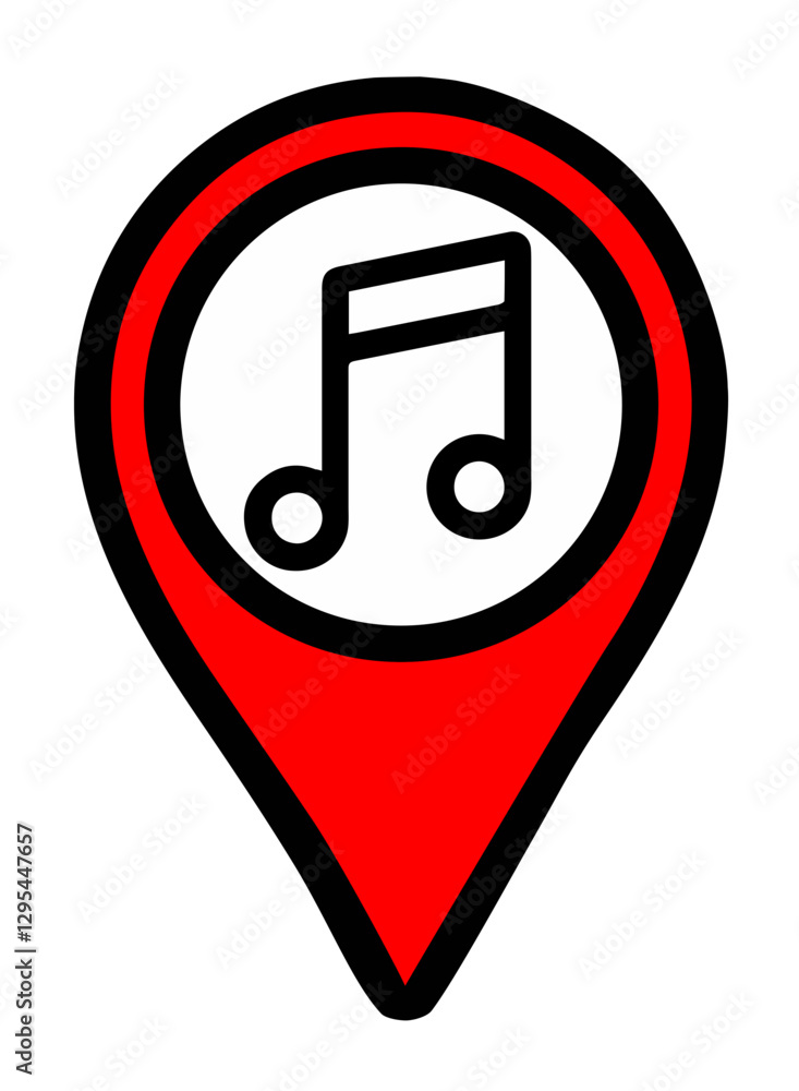 Red pin for for concert halls and another musical institutions, on ...