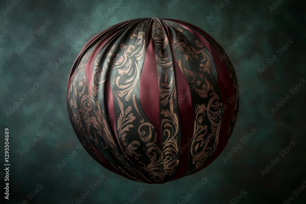 Large scale floating fabric sphere in deep burgundy and pewter green ...