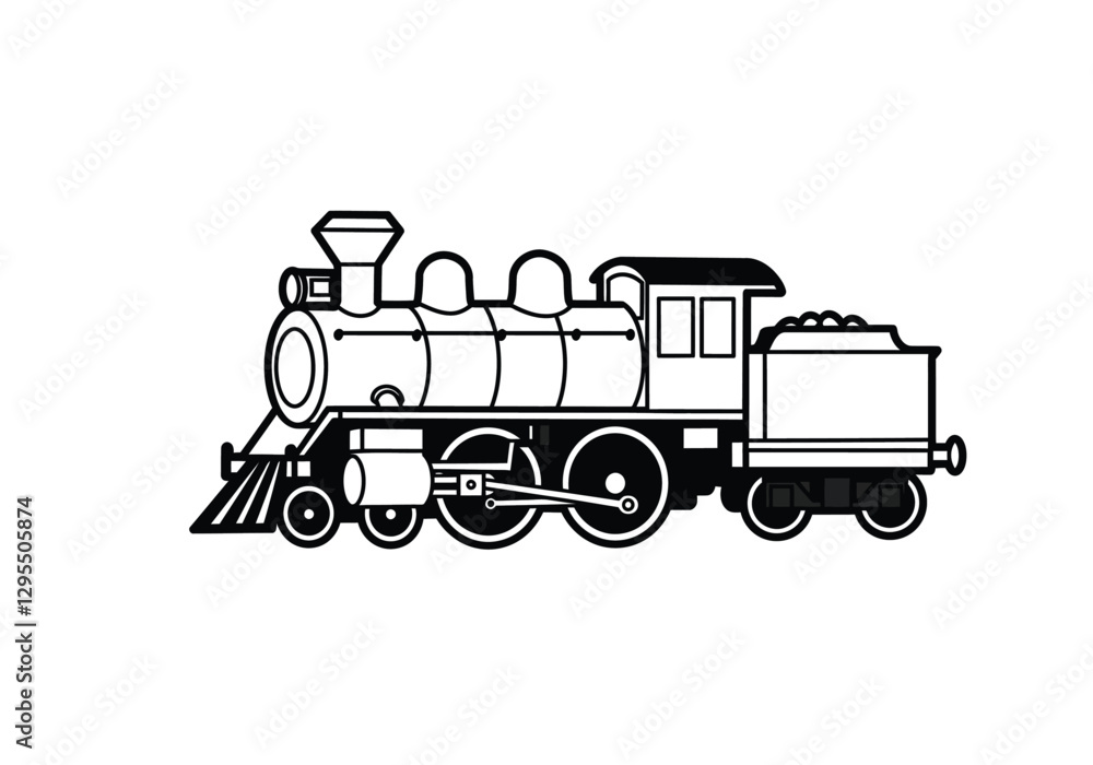 Stock-Vektorgrafik „Train engine clipart black and white. This image shows a detailed side view ...
