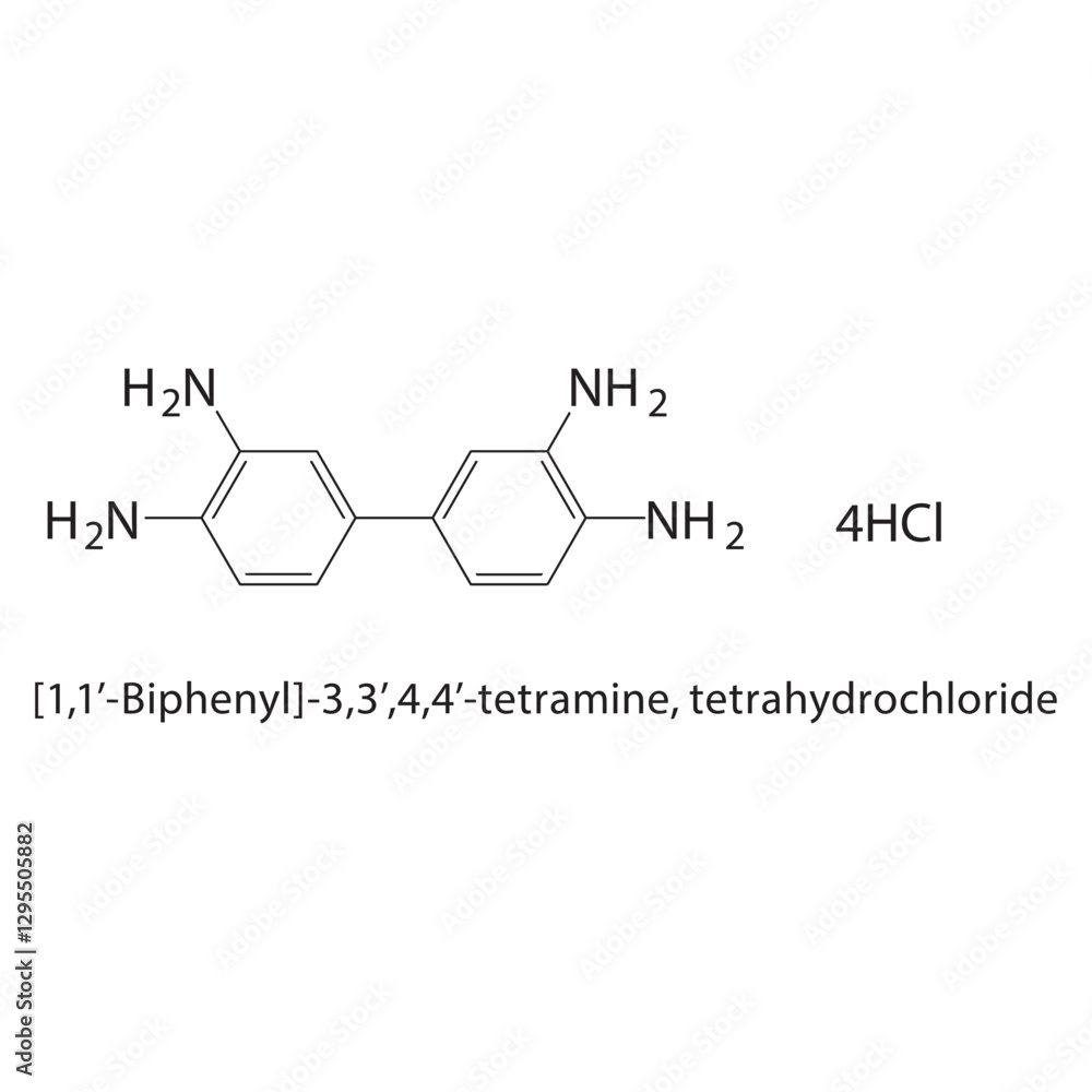 [1,1’-Biphenyl]-3,3’,4,4’-tetramine, tetrahydrochloride skeletal structure.Polyamine compound ...
