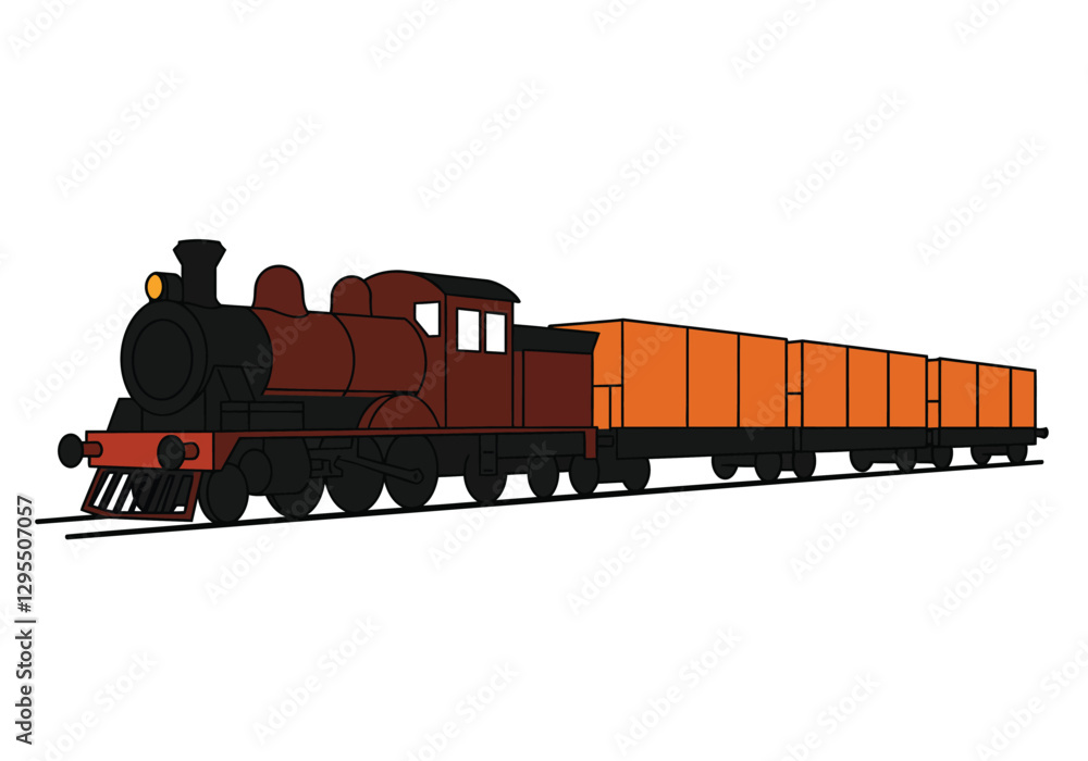 Cargo train clipart. This image shows a brown and black steam ...