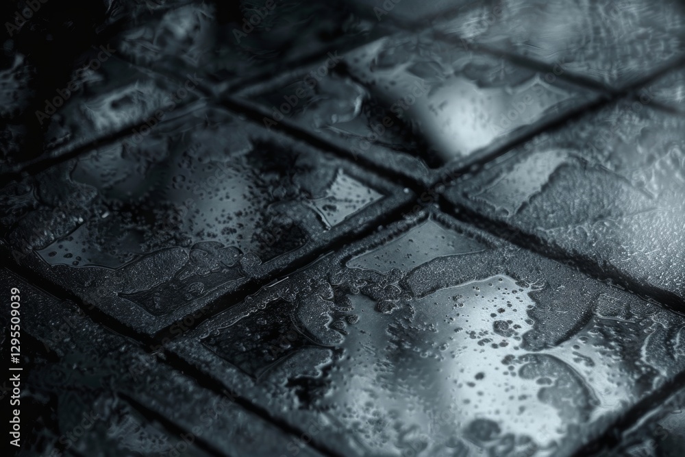 Monochrome artistic photo of rain soaked tiles showcasing high contrast ...