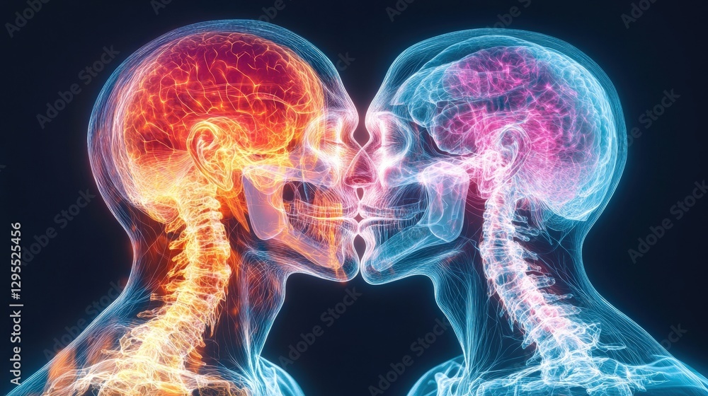 Couple kissing with x-ray vision concept art depicting intimacy and ...