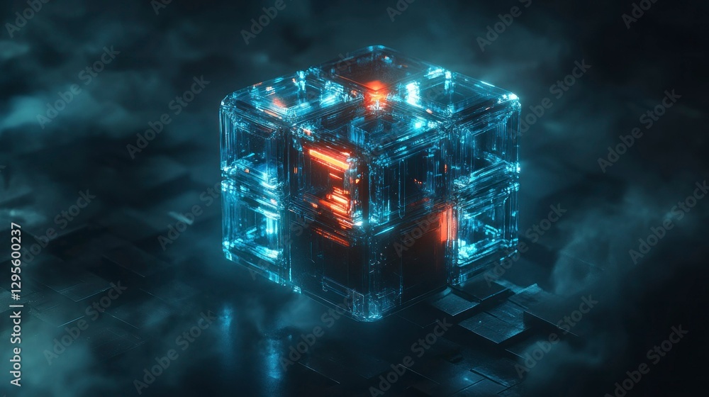 Futuristic floating cube digital environment 3d render tech concept ...