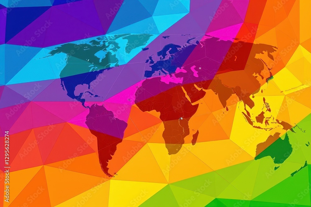 Colorful Geometric World Map Design with Vibrant Colors and Shapes ...