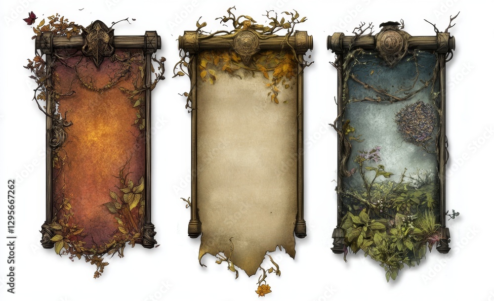 Decorative scroll banners, autumn, fantasy, game interface Stock Photo ...