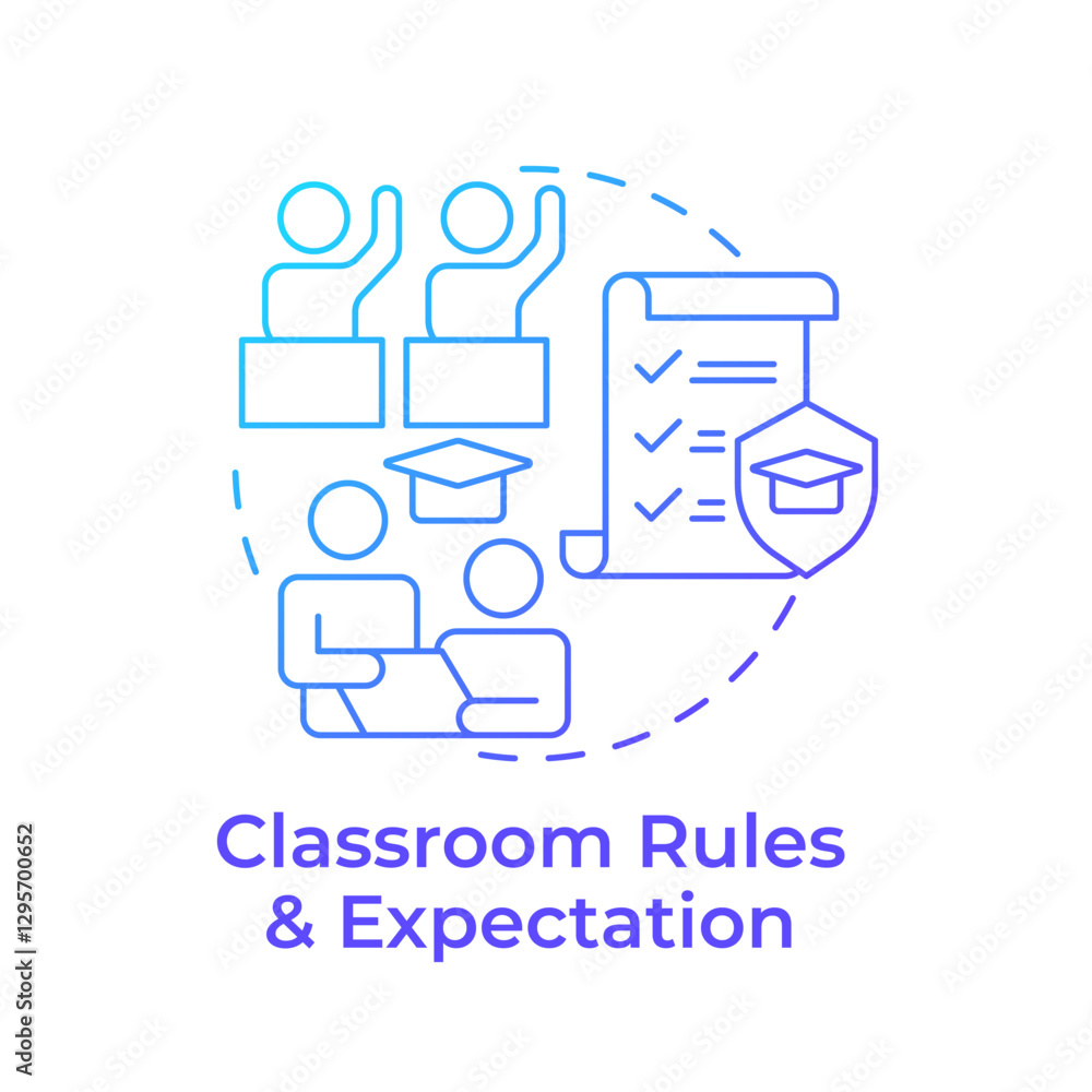 Classroom rules and expectation blue gradient concept icon. Checklist ...