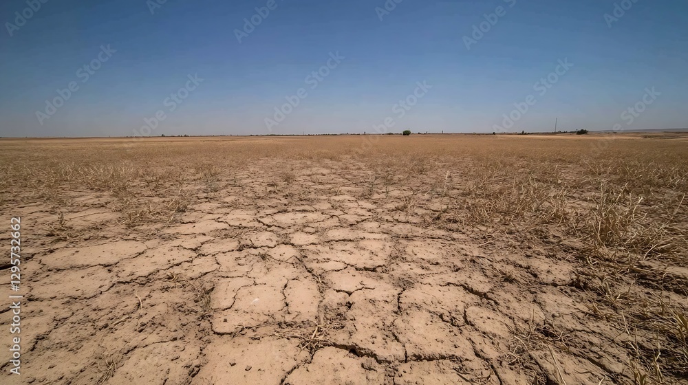 Dry cracked earth in a desolate landscape illustrating the effects of ...