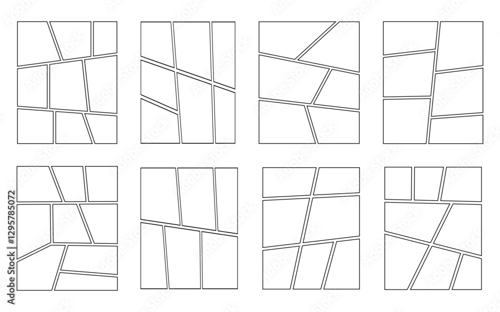 Collage grid set manga comic storyboard layout frame blank template ...