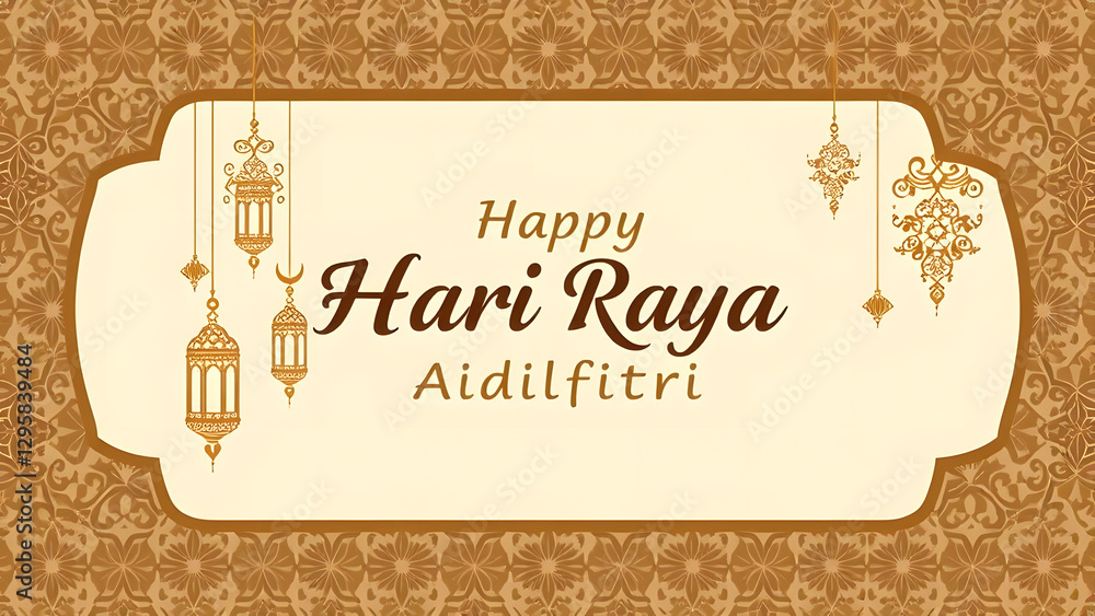 Vintage happy hari raya aidil fitri menu card with gold floral ornament ...