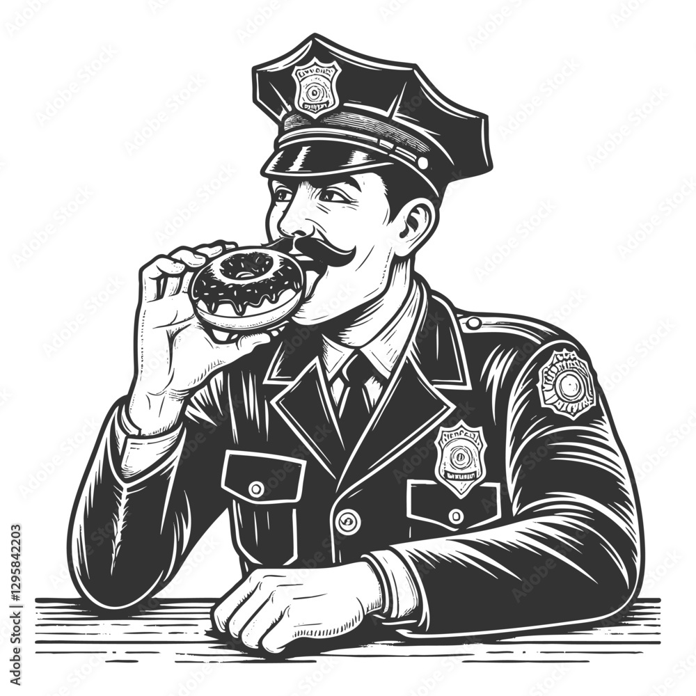 policeman biting into a donut, combining humor and nostalgia in a ...