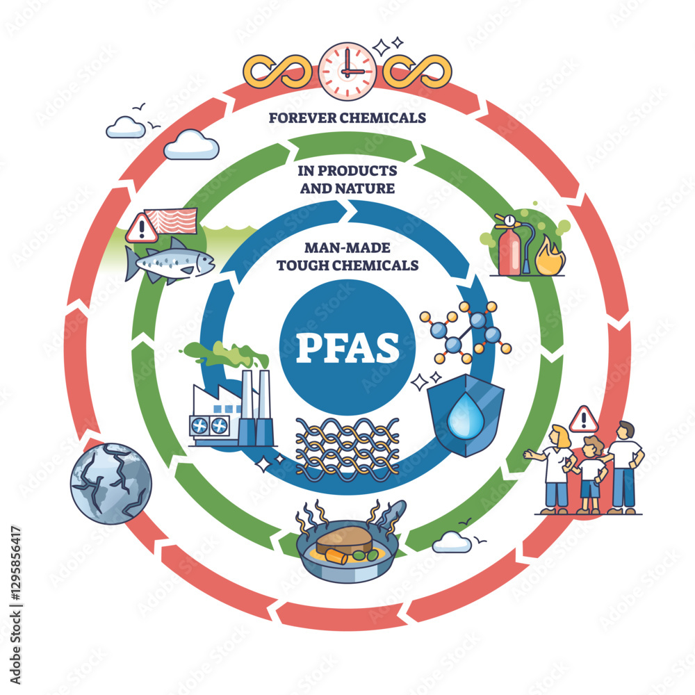 PFAS chemicals diagram shows their cycle in nature, highlighting ...