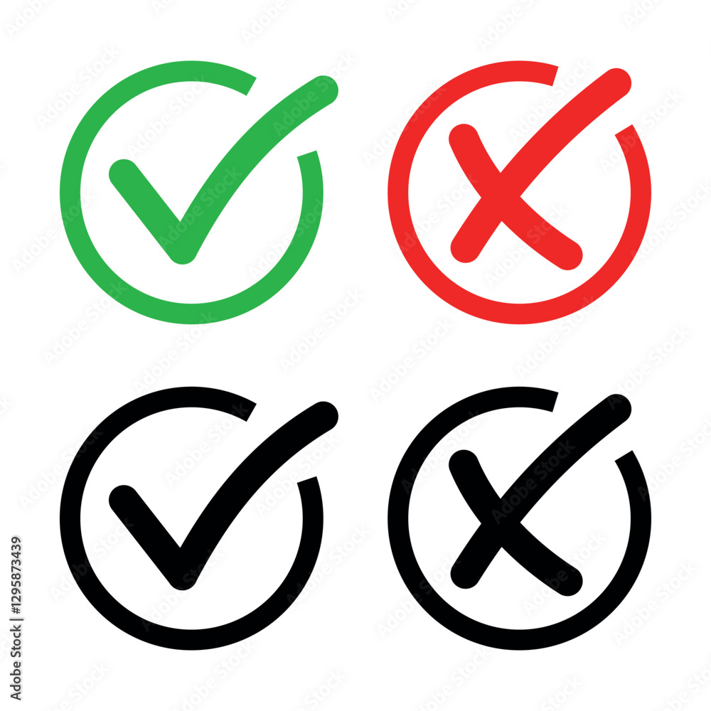Stock-Vektorgrafik „Check mark icon button set. Transparent background. Check box icon with ...