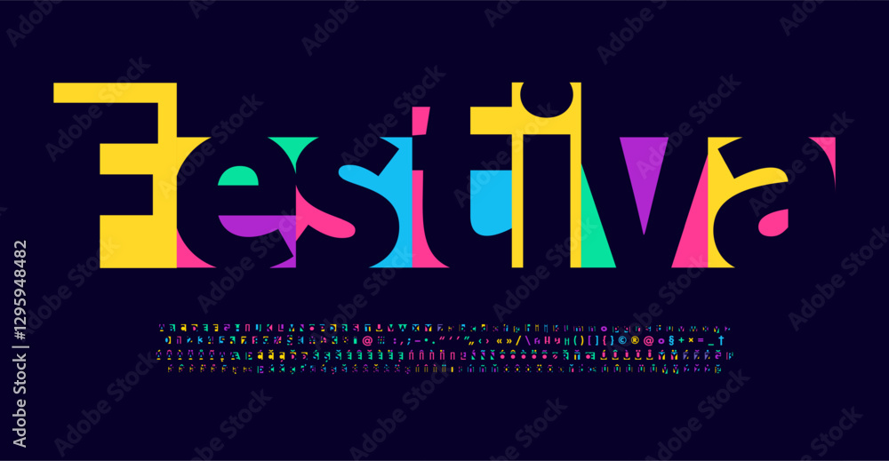 Festival colorful alphabet, art colored letters, joyful funny font for ...