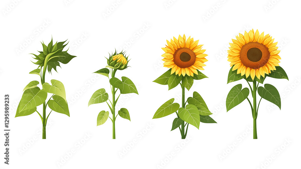 Sunflower Growth Stages Flat Vector Illustration - Educational ...