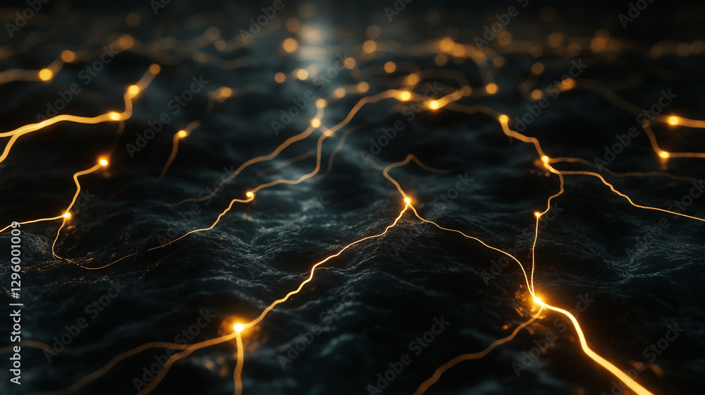 Glowing brain cells with illuminated neural pathways, sending electrical signals to represent ...