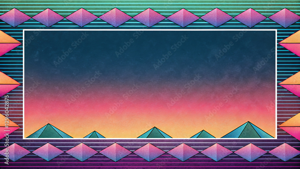 Retro wave border frame repeat pattern. Perfect for 80s-themed parties ...