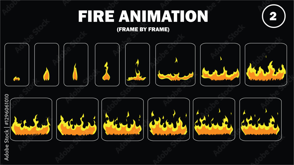 Vektor Sprite sheet animation of fire, fire balls, flaming rock, firey ...