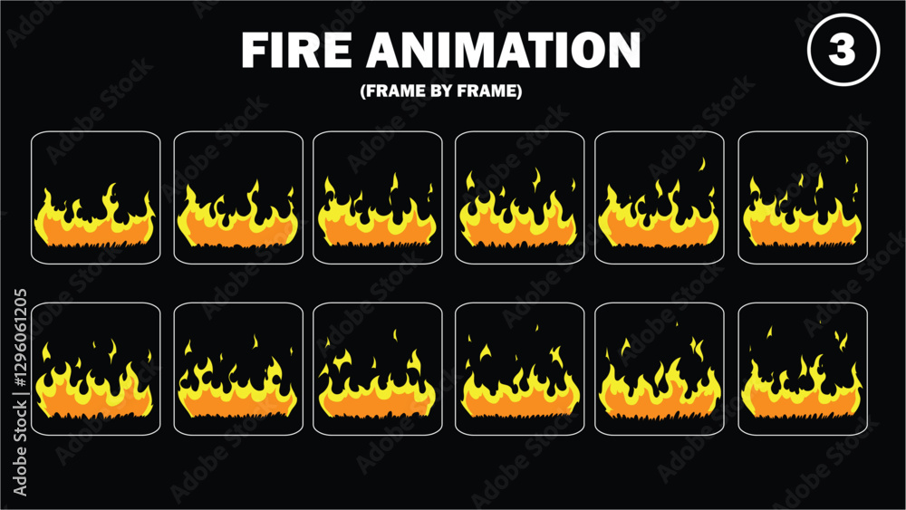 Vektor Sprite sheet animation of fire, fire balls, flaming rock, firey ...