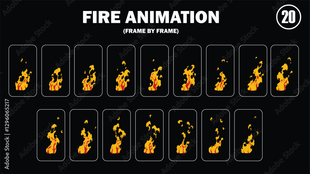 Vektor Sprite sheet animation of fire, fire balls, flaming rock, firey ...