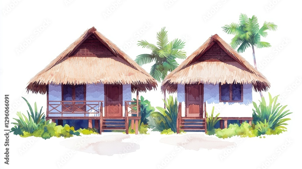 Vibrant watercolor depiction of a Filipino Bahay Kubo, showcasing ...