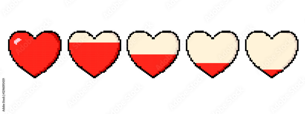Pixel game life bar. Pixel art heart for 8 bit game health bar, hearts ...