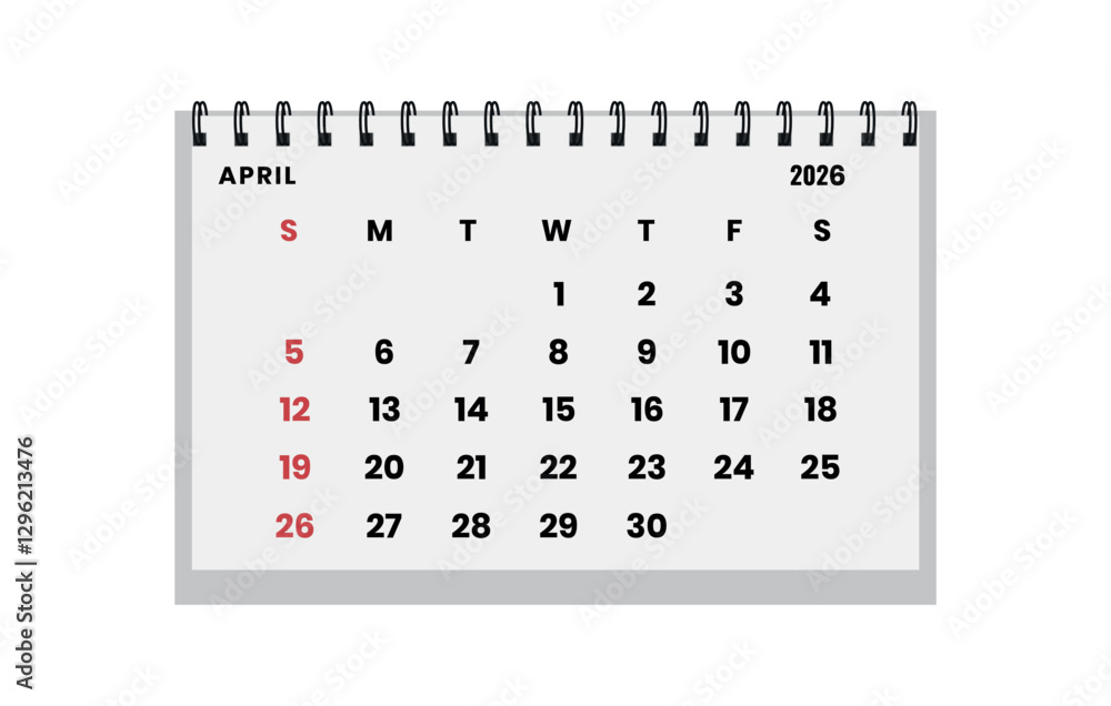 Vector horizontal folding desk calendar April 2026 year. Calendar week ...