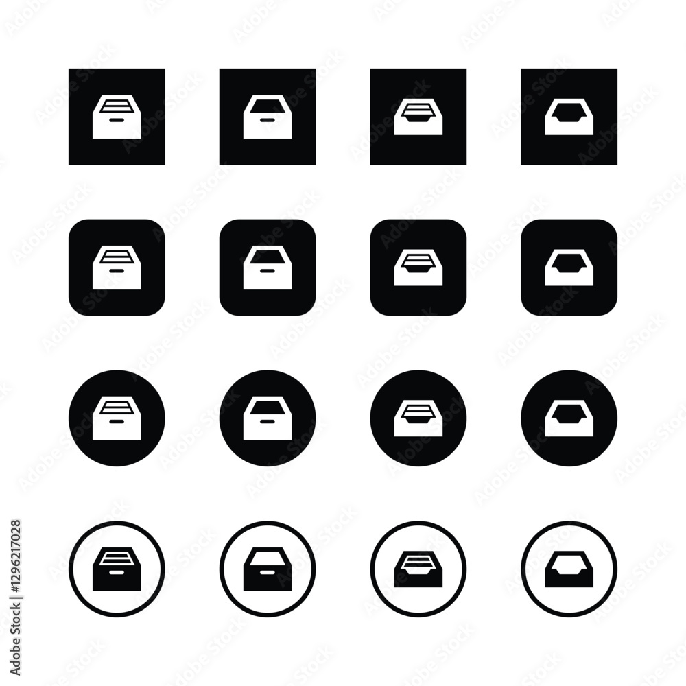 Minimalist icons, fle storage symbols, black and white design, archive ...