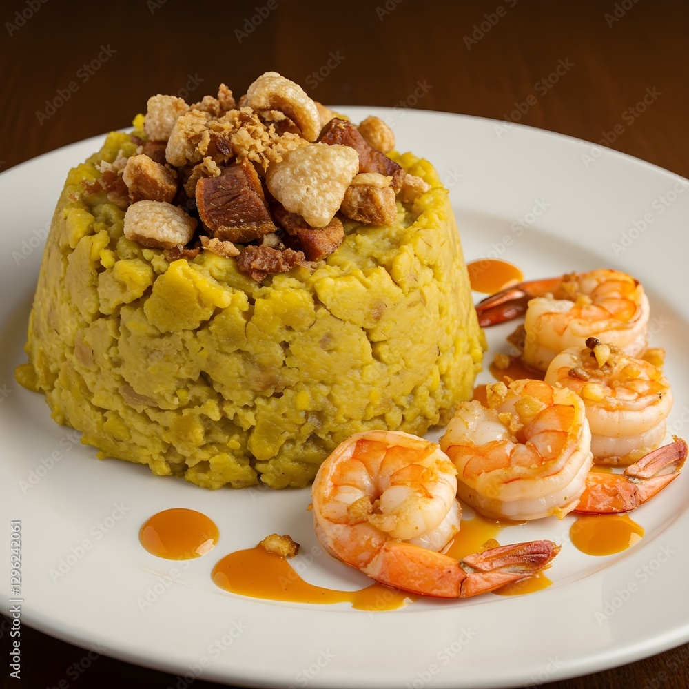 Mofongo puertorriqueño tradicional con camarones al ajillo Stock Photo ...