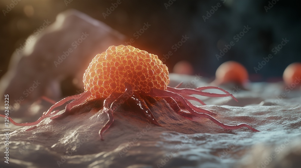 Microscopic view of a cell undergoing apoptosis, nucleus shrinking and ...