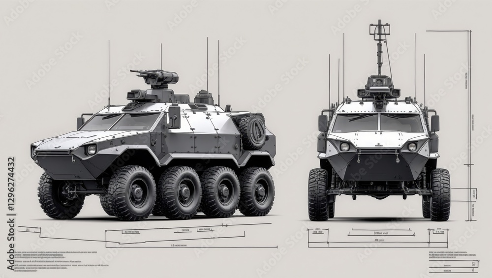 Military Vehicle Blueprint. Armored truck with weapon system and ...