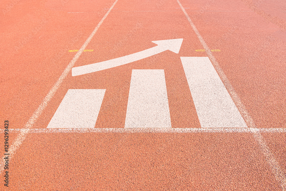 White bar graph with an arrow on an athletic track concept for success ...
