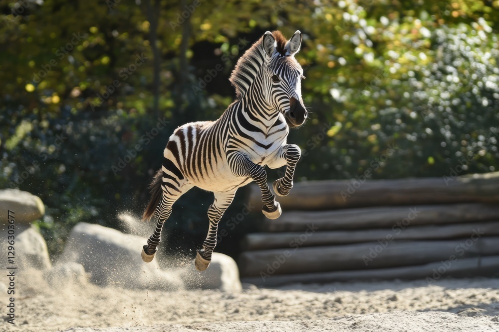 Zebra Running Full Speed: Equus galloping with High Jump in Front View ...