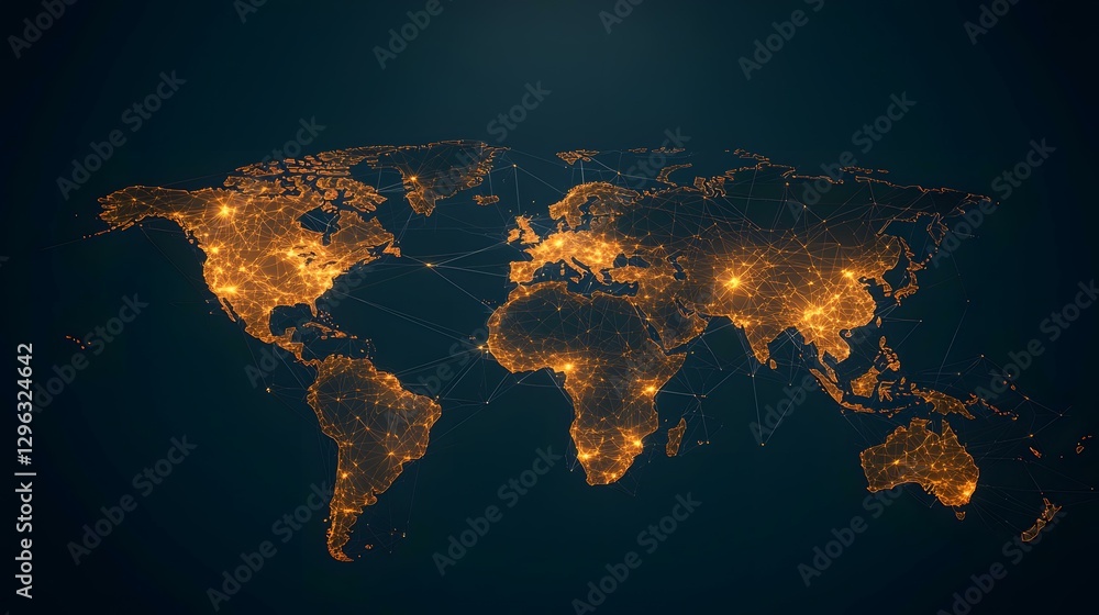 The image contains a stylized world map depicted as a network of ...