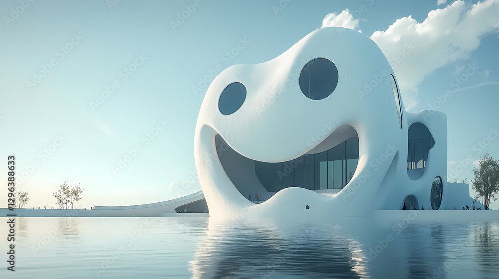 Surreal melting smiley face architectural building - abstract ...