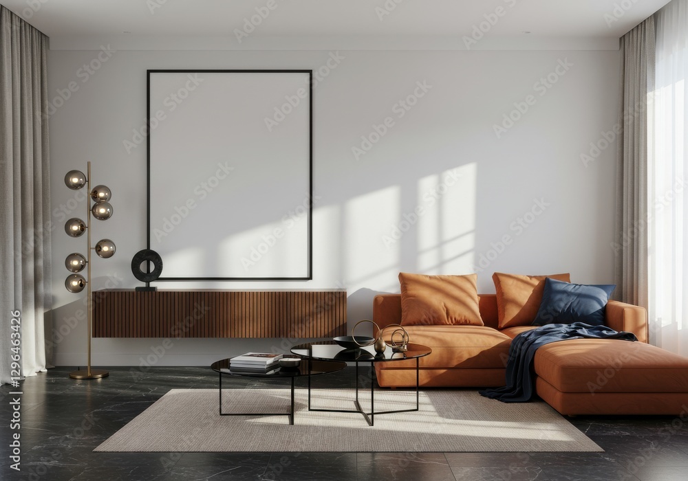 Single vertical ISO A0 frame mockup, reflective glass, mockup poster on ...