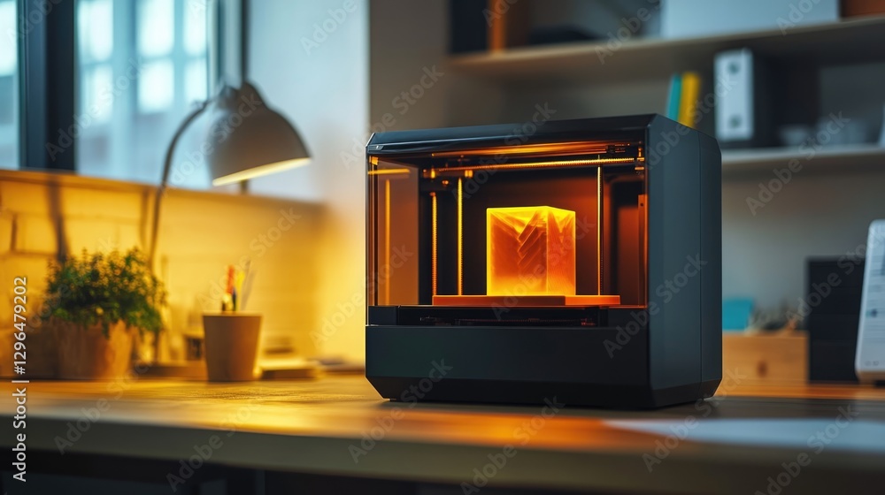 Orange Resin 3D Printing in Progress on a Desk Stock Illustration ...