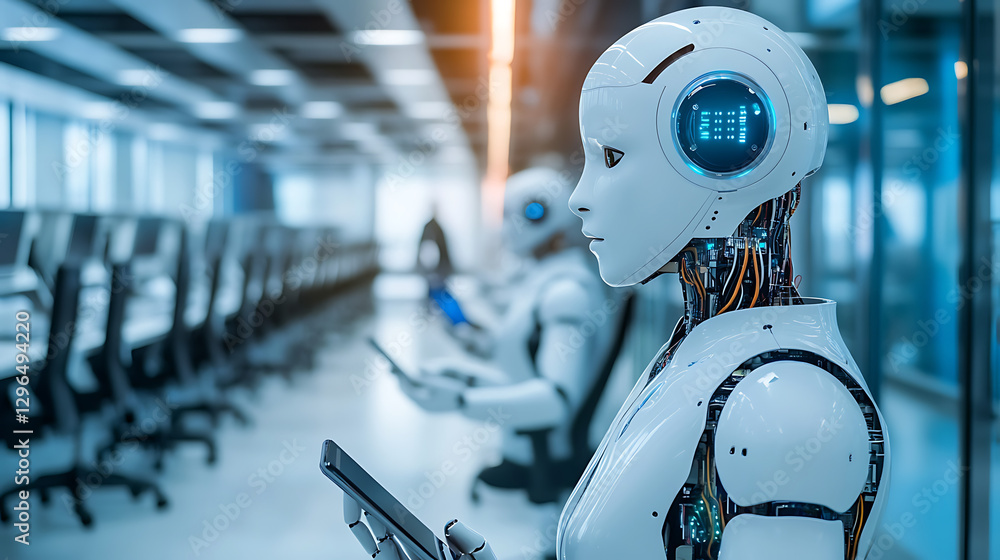 Smart office automation, employees using AI assistants, ultra-modern ...
