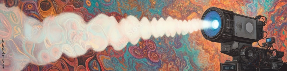 conceptual artwork of film projector releasing sound waves instead of ...