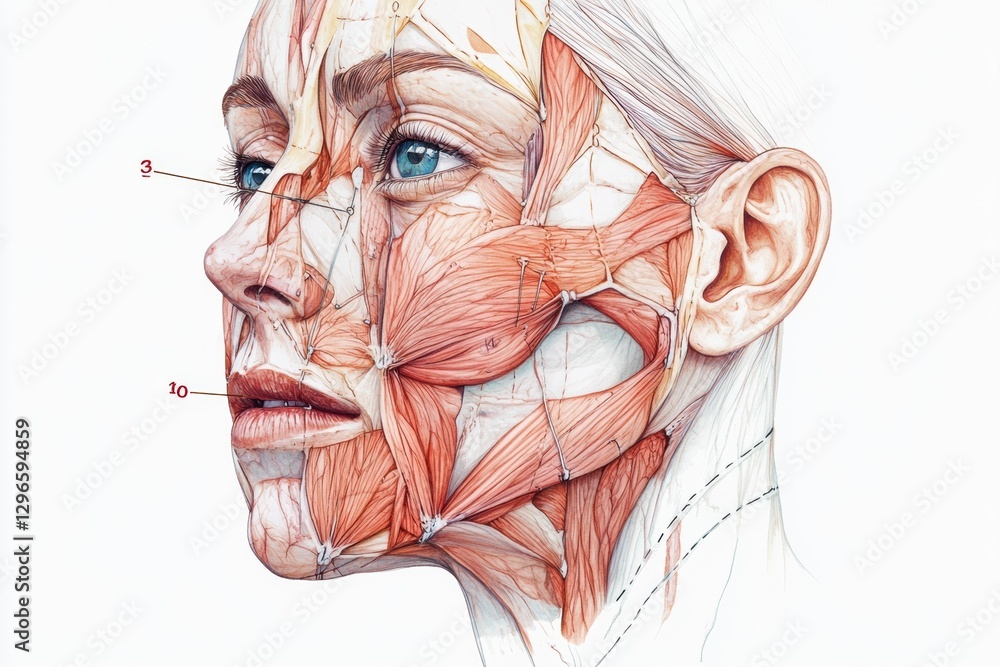 Medical illustration showcasing detailed Botox injection points on female anatomy for cosmetic ...