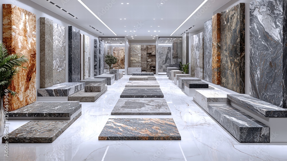 Well-organized marble shop displaying a variety of marble types and ...