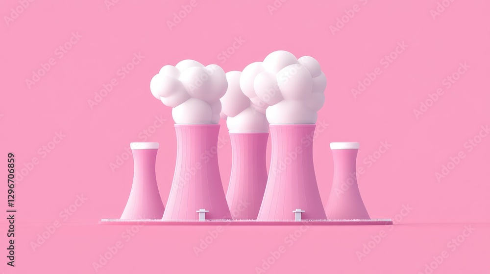 Nuclear power station with a focus on safety infrastructure, set on a ...