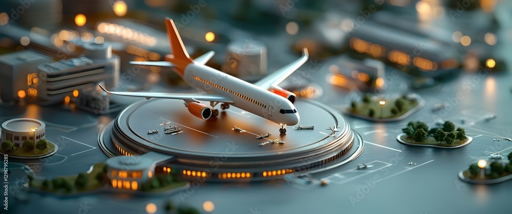 Sprawling international airport hub with commercial jets taking off and ...