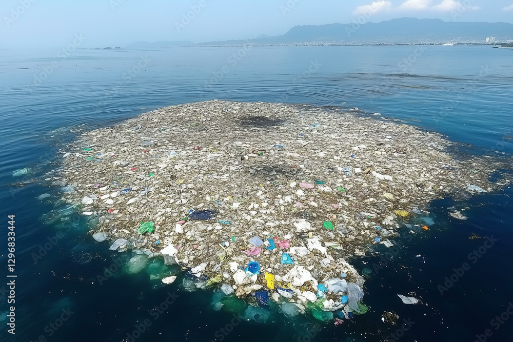 Massive garbage patch in ocean. Plastic waste and debris swirling in ...