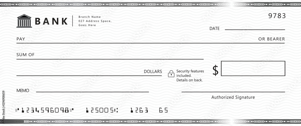 Blank bank check, checkbook cheque template with blue guilloche, vector ...