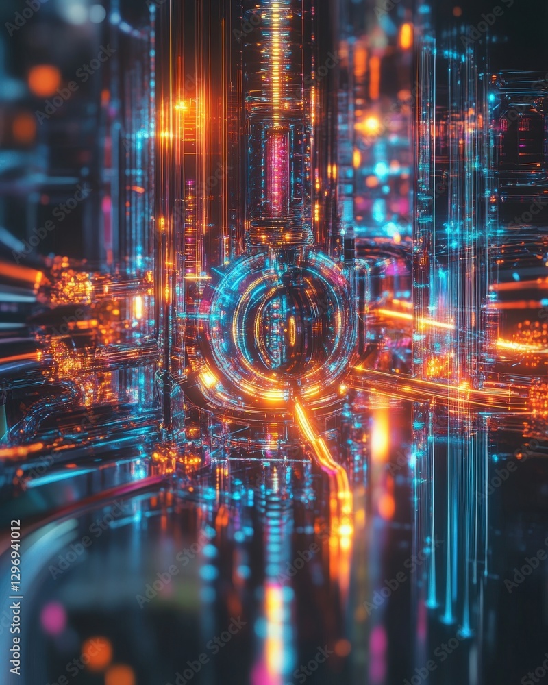 Glowing conceptual designs for quantum computing systems Stock Photo ...