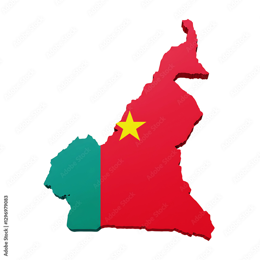 3D Map of Cameroon with National Flag Colors and Star Symbol On ...