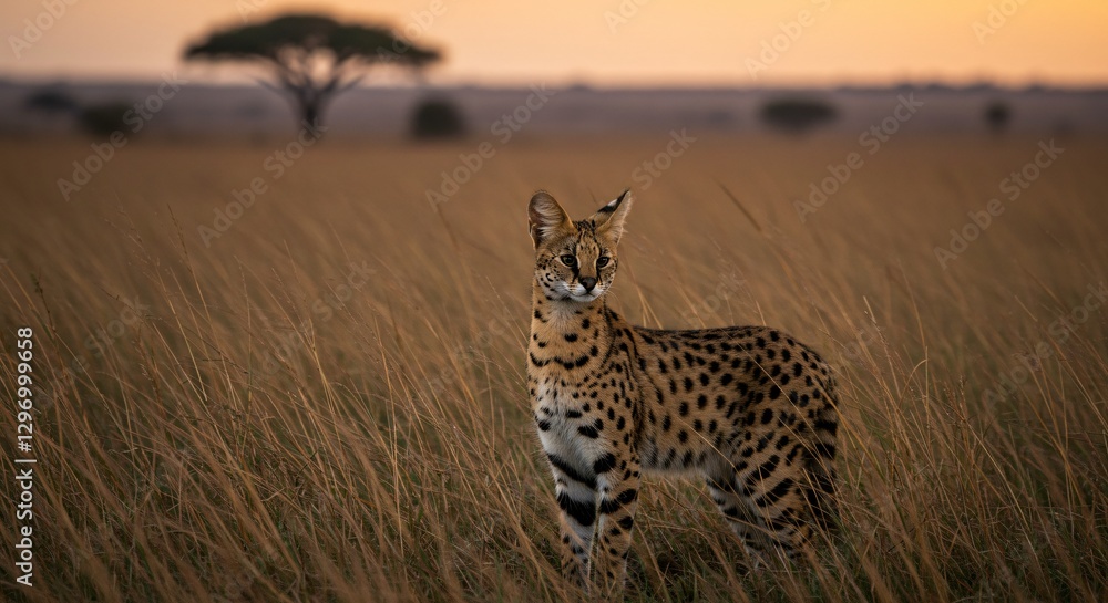Serval Cat in Twilight: Golden Fur Wildlife Art for Nature Wallpapers ...